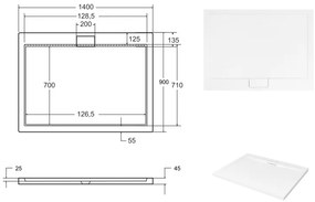 Besco Axim UltraSlim obdélníková sprchová vanička Rozměr vaničky: 140x90cm