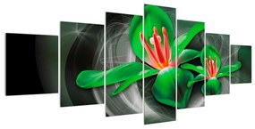 Moderní zelený obraz květů (210x100 cm)