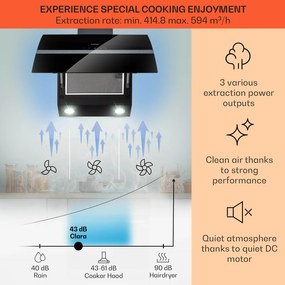 Klarstein Clara 60, digestoř, 60 cm, nástěnná, 509 m³/h, dotykový displej, LED podsvícení, bílá