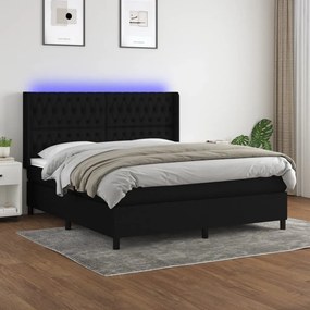 Box spring postel s matrací a LED černá 160x200 cm textil 3138567