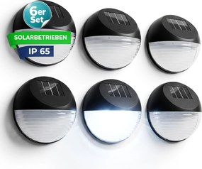 Monzana Sada nástěnných LED solárních světel 6 ks – Ø11 cm, bílé