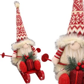 Vánoční dekorace skřítek na lyžích bílá / červená 41 cm