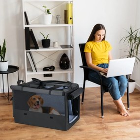Costway Skládací box na psa se 2 otvory, oknem a síťovaným košíkem box – černý