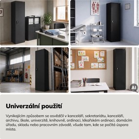 Kartotéková skříň na spisy uzamykatelná na klíč vysoká černá, 450x2200x400 mm: ALEX H2200