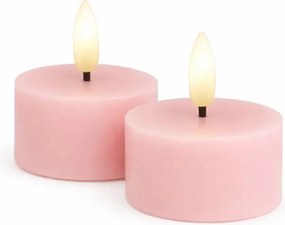 Sada LED čajové svíčky na baterie Sille Tealight, Ø 6 × 3,4 cm, jemně růžová, z pravého vosku, balení 2 ks