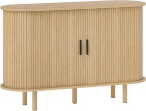 HOMCOM komoda s rýhovanými lamelovými dveřmi, 4 přihrádky a dřevěnými nohami, 120 x 40 x 78 cm, dub