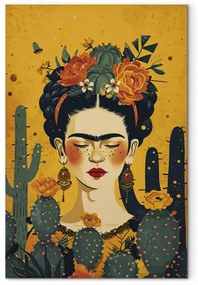 Obraz Frida With Cacti - Portrait of the Painter on an Orange Background