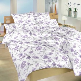 Dadka Povlečení krep Kvítí fialové na bílém  240x220, 2x70x90 cm