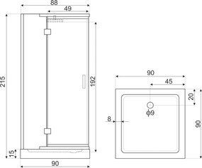Aplomo York 90x90x215 masážní sprchový box