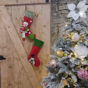 Vánoční dekorace punčocha s panáčkem, 50 cm, látkové, červená a zelená, interiér