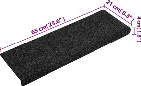 Schodové rohože samolepicí 15 ks 65 x 21 x 4 cm černé s obdélníkovým okrajem 134563