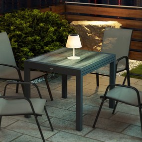 Zahradní stůl Outsunny, jídelní stůl s rozkládací deskou, stůl na terasu se vzhledem dřeva, hliníkový stůl na balkon, béžová+šedá, 160 x 80 x 75cm| A…