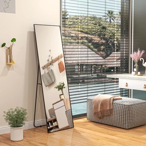 HOMCOM Velké obdélníkové zrcadlo, 50 x 160 cm - volně stojící, ke zdi nebo opřené - pro ložnici, obývací pokoj a šatnu, černé