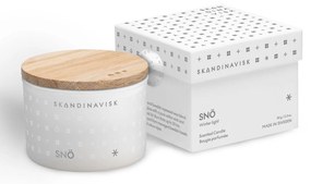 SKANDINAVISK Vonná svíčka SNÖ (sníh) 90 g, bílá barva, sklo, dřevo, vosk