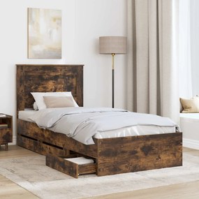 Rám postele s čelo Kouřový dub 90 x 190 cm Inženýrské dřevo 3410207