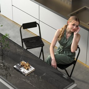 HOMCOM Sada 2 skládacích barových židlí, vysokých kuchyňských židlí s opěrkou a opěrkou nohou, ocelový rám, výška 87 cm, černá