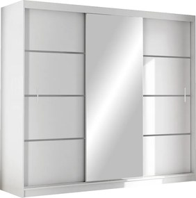 STO Šatní skříň VISTA se zrcadlem, 250 cm Barva dřeva: Bílá