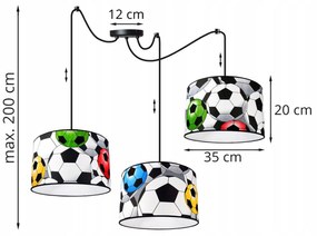 Dětské závěsné svítidlo Soccer Spider, 3x textilní stínítko se vzorem, (výběr ze 2 barev konstrukce)