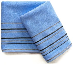 Praktik Froté ručník ZARA, světle modrý s proužkovanou bordurou, 50x100cm