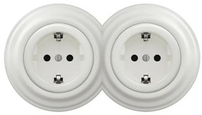 Kliklap - Dvojitá retro zásuvka domovní s rámečkem SCHUKO 230V/16A bílá 2xKA0008+2xKA0106