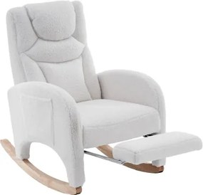 Aosom Houpací křeslo Teddy, ergonomicky čalouněné s područkami, 99 cm, do ložnice nebo obýváku, bílé