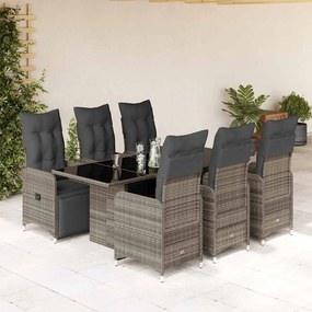 7dílný zahradní bistro set s poduškami šedý polyratan 3277171