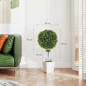 HOMCOM Sada 2 ks umělých koule z buxusu 56 cm s podstavcem, plastové umělé rostliny, které vypadají skutečně s UV ochranou pro obývací pokoj, ložnici…