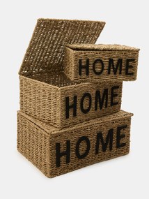 Sinsay - Pletený úložný koš s nápisem Home - béžová