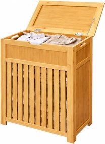 koš na prádlo, s víkem, 80 l, bambus/dřevo, 63x51x28 cm, přírodní, Dekorino KP20260010