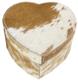 Krabička ve tvaru srdce z hovězí kůže bílo hnědá - 15*15*8cm