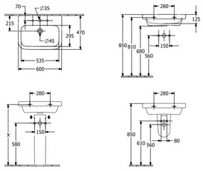 Villeroy & Boch ARCHITECTURA - Umyvadlo, 600x470x180 mm, bez přepadu, bílá alpin 41886101