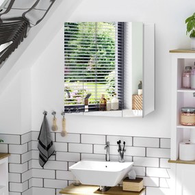 Kleankin koupelnová skříňka se zrcadlem - nástěnná koupelnová skříňka se 3 dvířky a nastavitelnými policemi 70x15x60 cm bílá