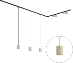 Moderní kolejnicový systém černý se 3 závěsnými svítidly a 2 béžovými stropními svítidly 1-fázový - Iconic Holt Pulley