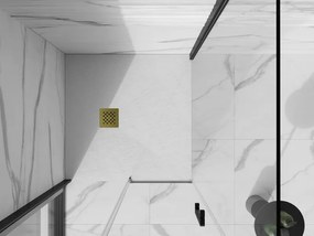Mexen Stone+, čtvercová vanička z minerálního kompozitu 100 x 100 cm, bílá, zlatá lesklá krytka, 44101010-G