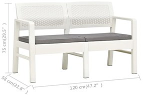2místná zahradní lavice s poduškami 120 cm plast bílá - Default Title