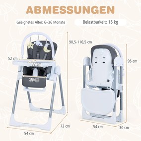 Costway Skládací dětská vysoká židle s funkcí polohování a nastavitelným
