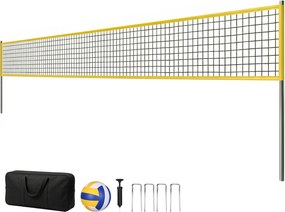 SPORTNOW sada pro badminton a volejbal – nastavitelná síť s výškově nastavitelnými ocelovými tyčemi, přenosný set s míčem a taškou (do interiéru i ve…