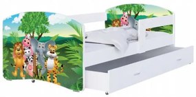 Dětská postel LUKI se šuplíkem BÍLÁ 160x80 vzor ZVÍŘATKA JUNGLE