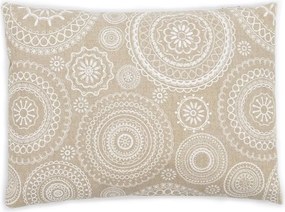 Špaldový polštář Béžová mandala, 38 × 28 cm – béžový, s motivem mandaly, česká ruční výroba