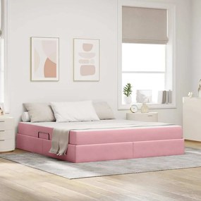 Postel s úložným prostorem a matrací Růžová 160 x 200 cm samet 3399735