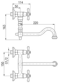 Slezák Rav Morava Retro MK101.5/29SM dřezová baterie 150 mm stará mosaz