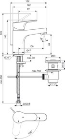 Ideal Standard Cerabase - Umyvadlová baterie s Blue Start s kovovou odtokovou garniturou, chrom BC832AA