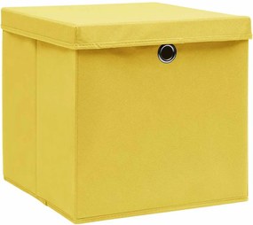 Úložné boxy s víky 4 ks žluté 32 x 32 x 32 cm textil 288366
