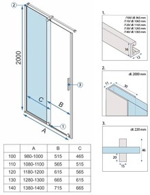 Jednokřídlé posuvné sprchové dveře REA MONTANA 120 cm pro instalaci do niky, zlaté kartáčované/transparent - bez vaničky