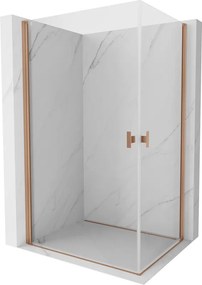 Mexen Mist-B Duo, 2-křídlý ​​výklopný sprchový kout 100 x 85 cm, čiré sklo, měděný matný profil, 8A2-100-085-65-00