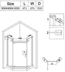 BPS-koupelny Pětiúhelníkový sprchový kout HYD-PK91B 90x90 zlatá/transparent - bez vaničky