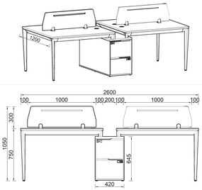 Kancelářská sestava 4 osoby Houseland Profit Max 05 2612 dub/bílá