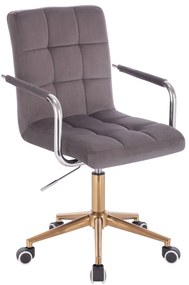 LuxuryForm DESIGN Otočná židle VERONA VELUR na zlaté podstavě s kolečky - tmavě šedá