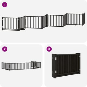 Zábrana pro psy s dvířky skládací 8 panelů černá 640 cm topol 3155738