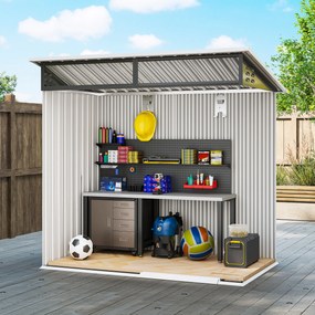 Outsunny Kovový Šopík 1,9m² 195x122x182cm Skladový Šop s Podlahou, Šikmou Střechou, Oknem, Posuvnými Dveřmi, Háčky, Rukavicemi, Odolný Proti Počasí p…